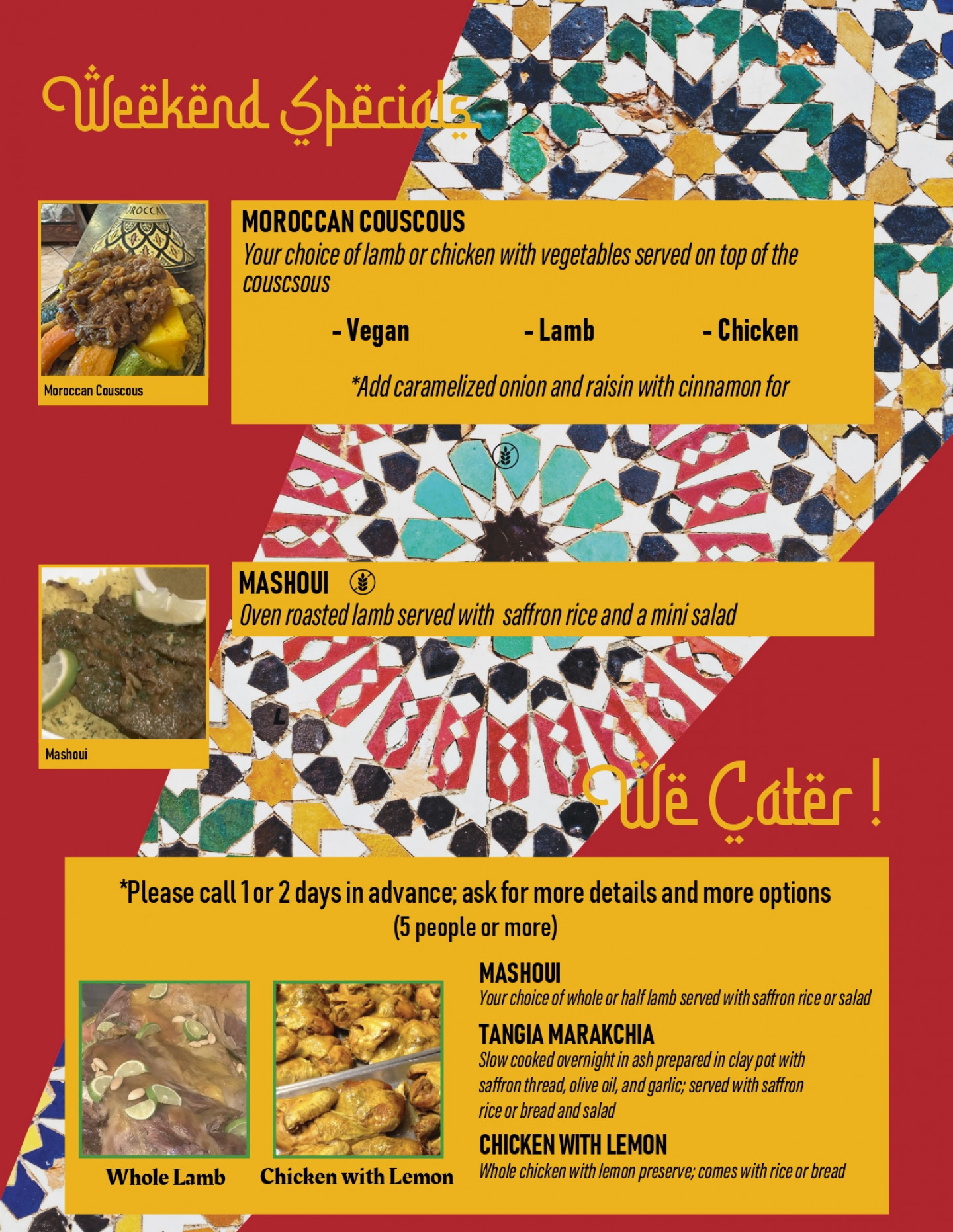 Menu | Moroccan Bites Tagine
